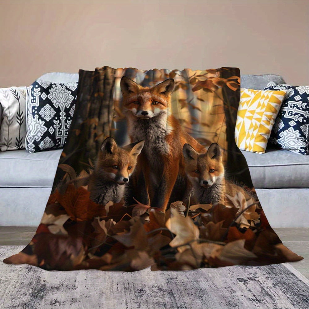Autumn Jungle Fox Flannel Throw Blanket - Heavyweight 280GSM Soft All ...