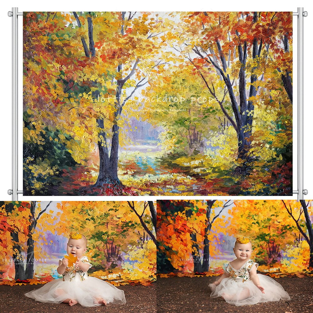 Autumn Kids Photography Backdrop Cake Smash Decor Forest Maple Trees ...
