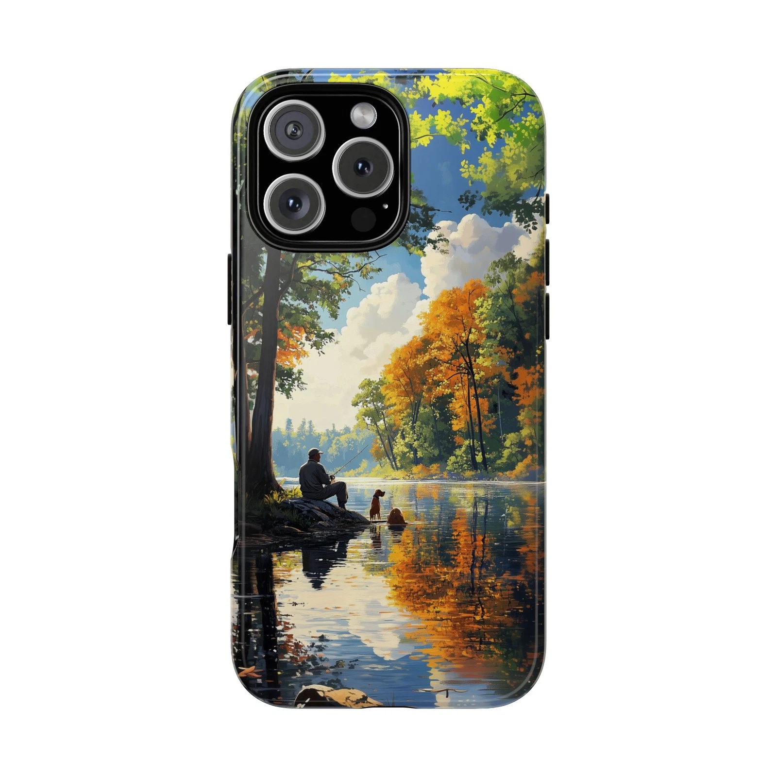 Autumn Lake Fishing Scenic Phone Case for iPhone 11 to 17 Models ...