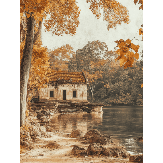 Autumn Lake House Canvas Print/Wall Art，Suitable for Living Room ...