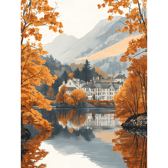 Autumn Lake House Canvas Wall Art，Perfect for Living Room， Bedroom ...