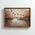 Autumn Lake Landscape Flock Of Geese Print Rustic Fall Trees Wall Art ...