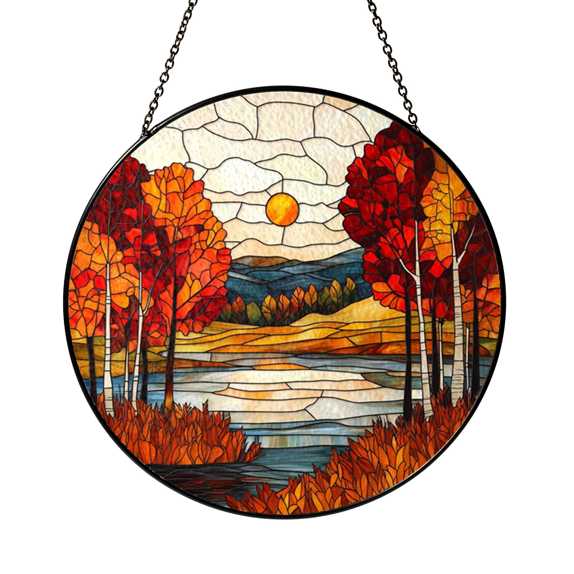 Autumn Lake Landscape Stained Glass Suncatcher – Window Hanging for ...