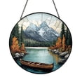 Autumn Lake Mountain Canoe Stained Glass Style Suncatcher Window ...