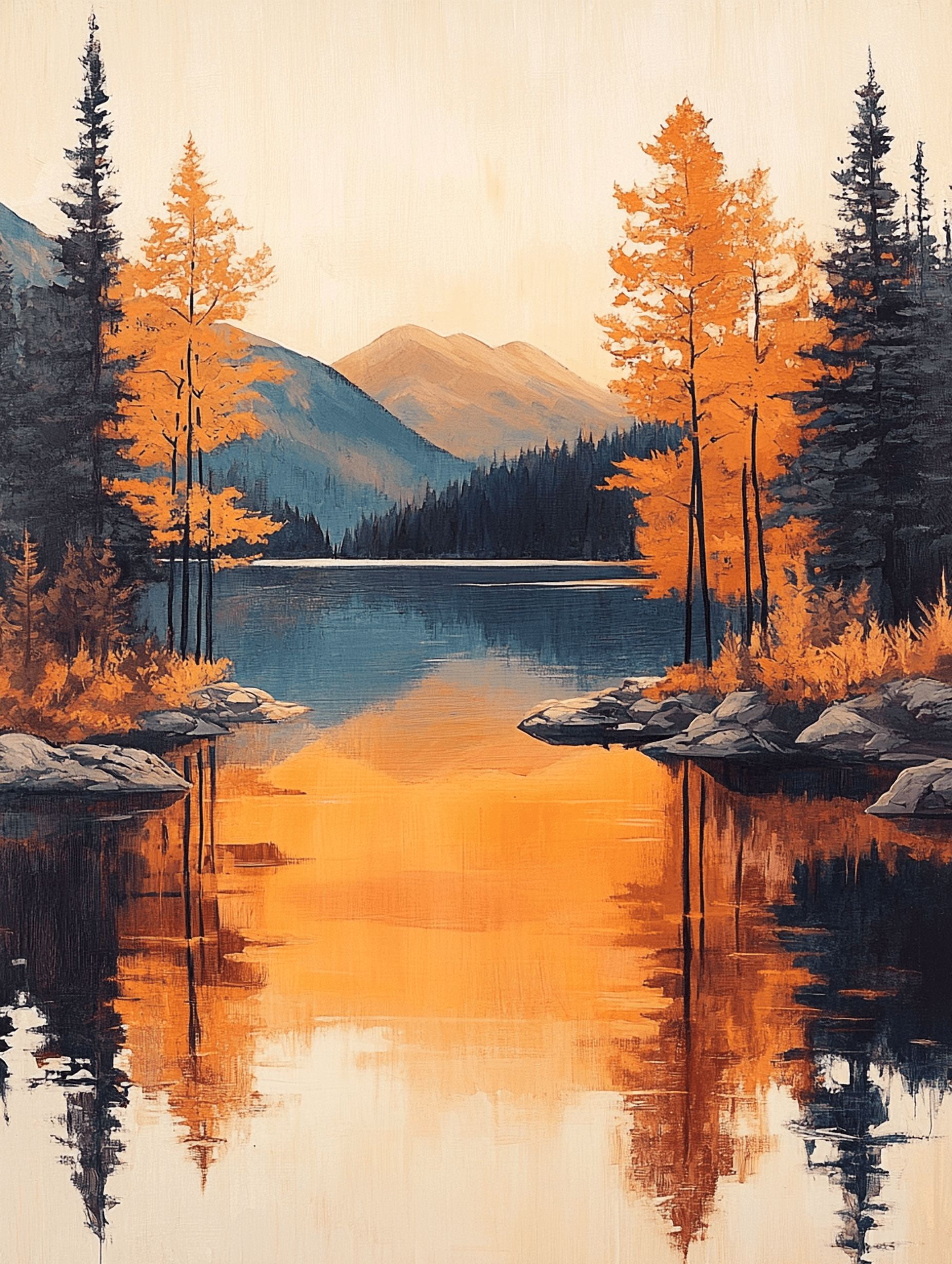 Autumn Lake Reflection Canvas Print/Wall Art Suitable for Living Room ...