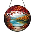 Autumn Lake Stained Glass Suncatcher, Fall Landscape Window Hanging ...