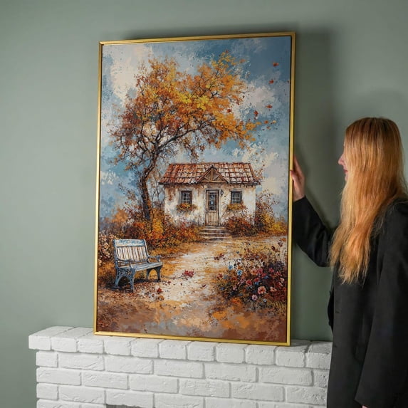 Autumn Landscape Cozy Cottage Rustic Rural Scene Farmhouse Country Home ...