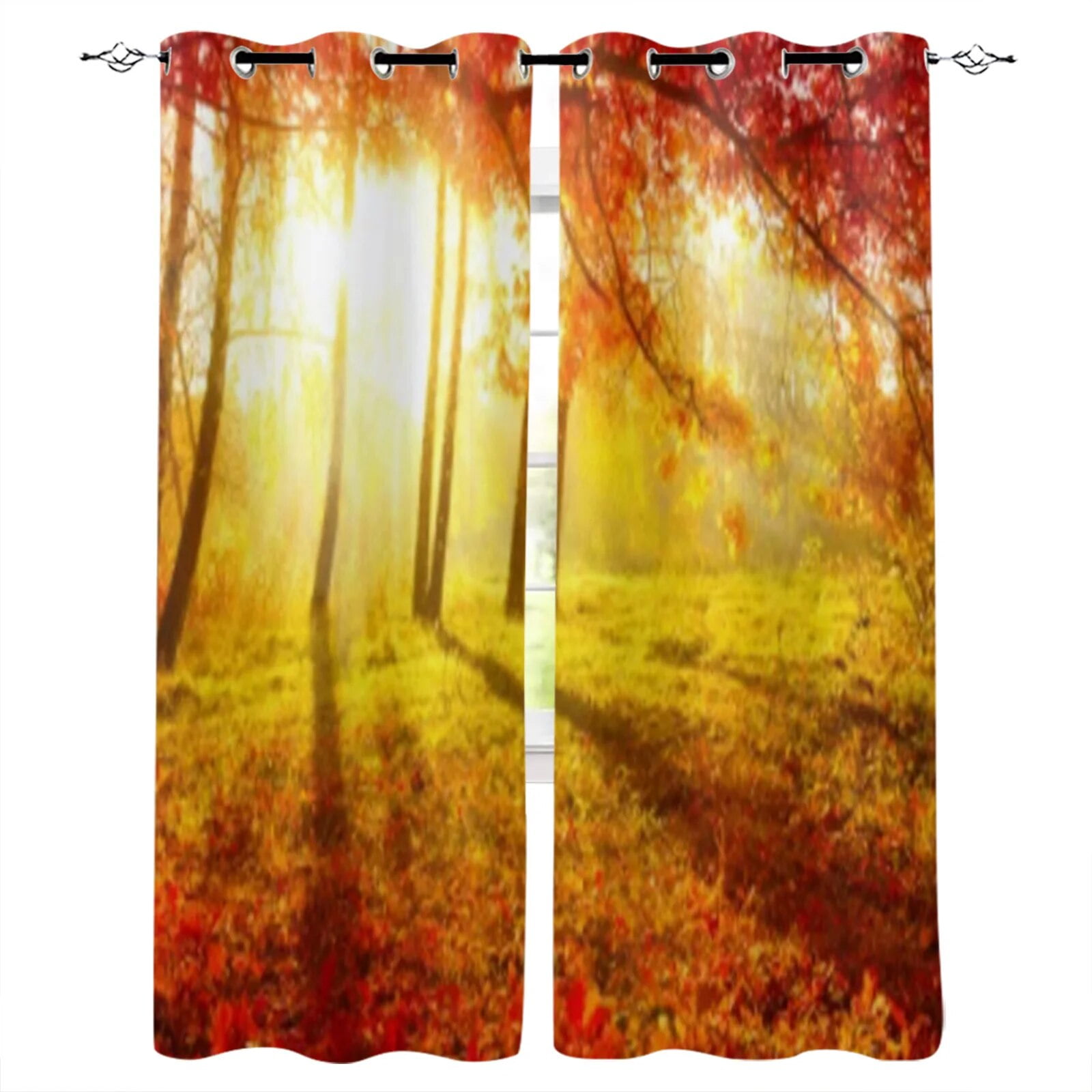 Autumn Landscape Golden Leaf Trees Curtain for Bedroom Window Curtain ...