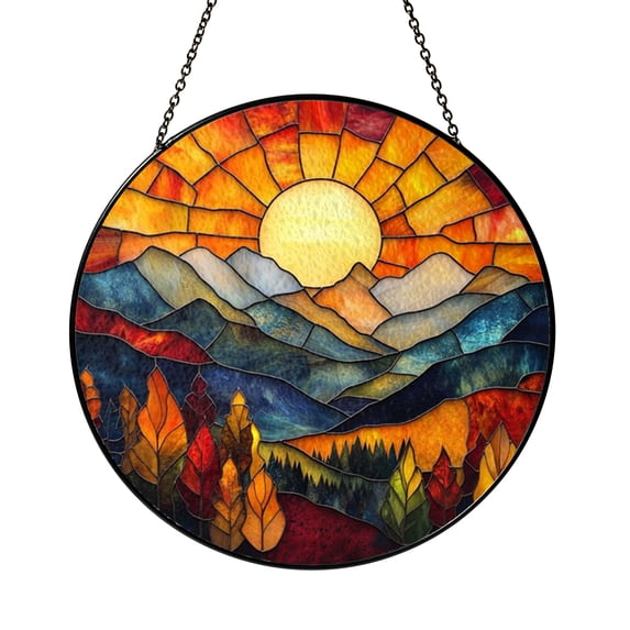 Autumn Landscape Mountain Valley Stained Glass Window Hanging ...