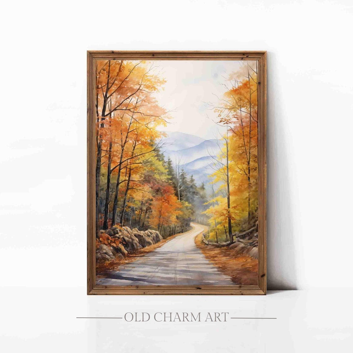 Autumn Landscape Poster, Fall Country Road Wall Art, Rustic Landscape ...