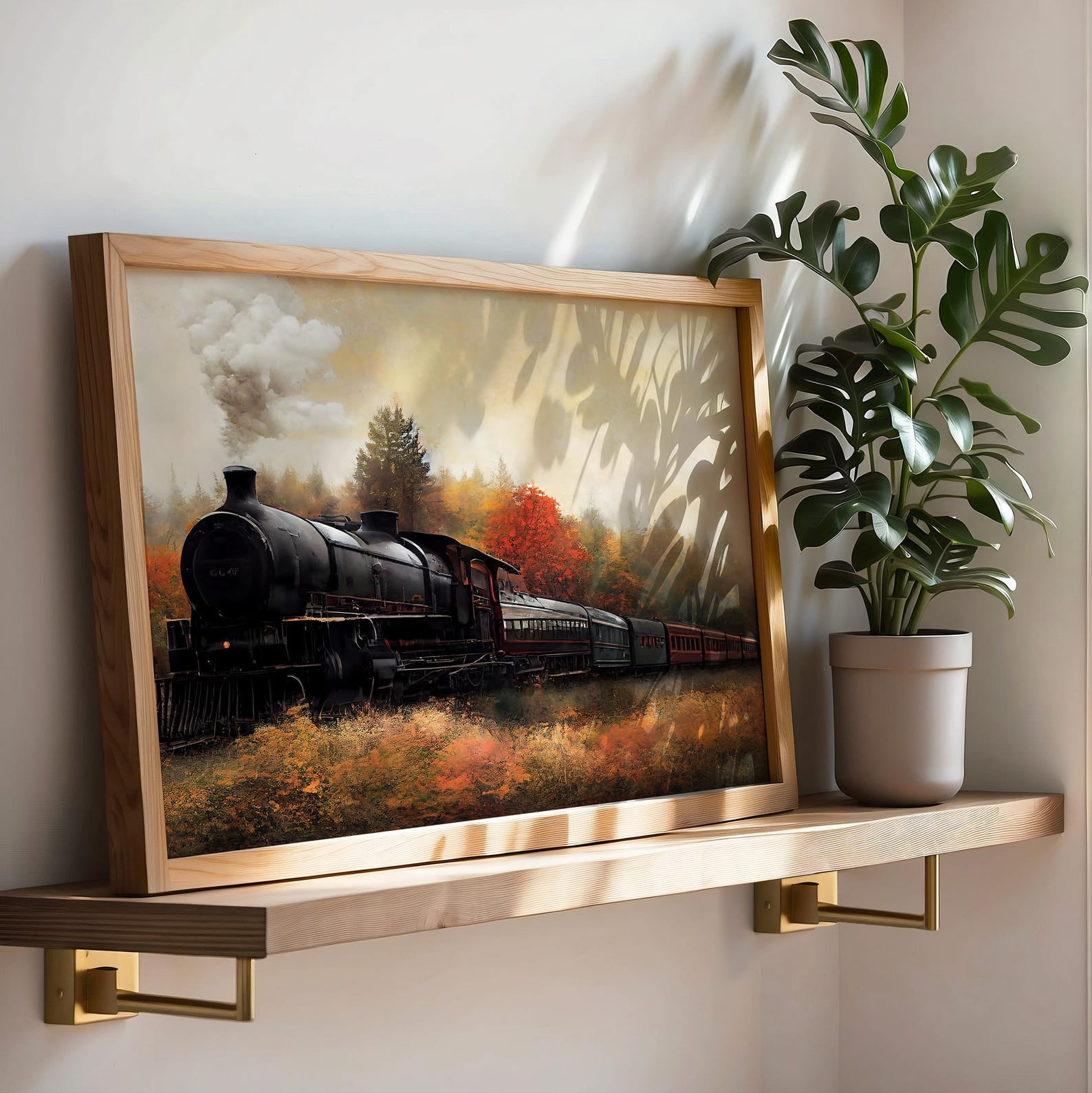 Autumn Landscape Print, Vintage Steam Train Wall Art, Fall Foliage Wall ...