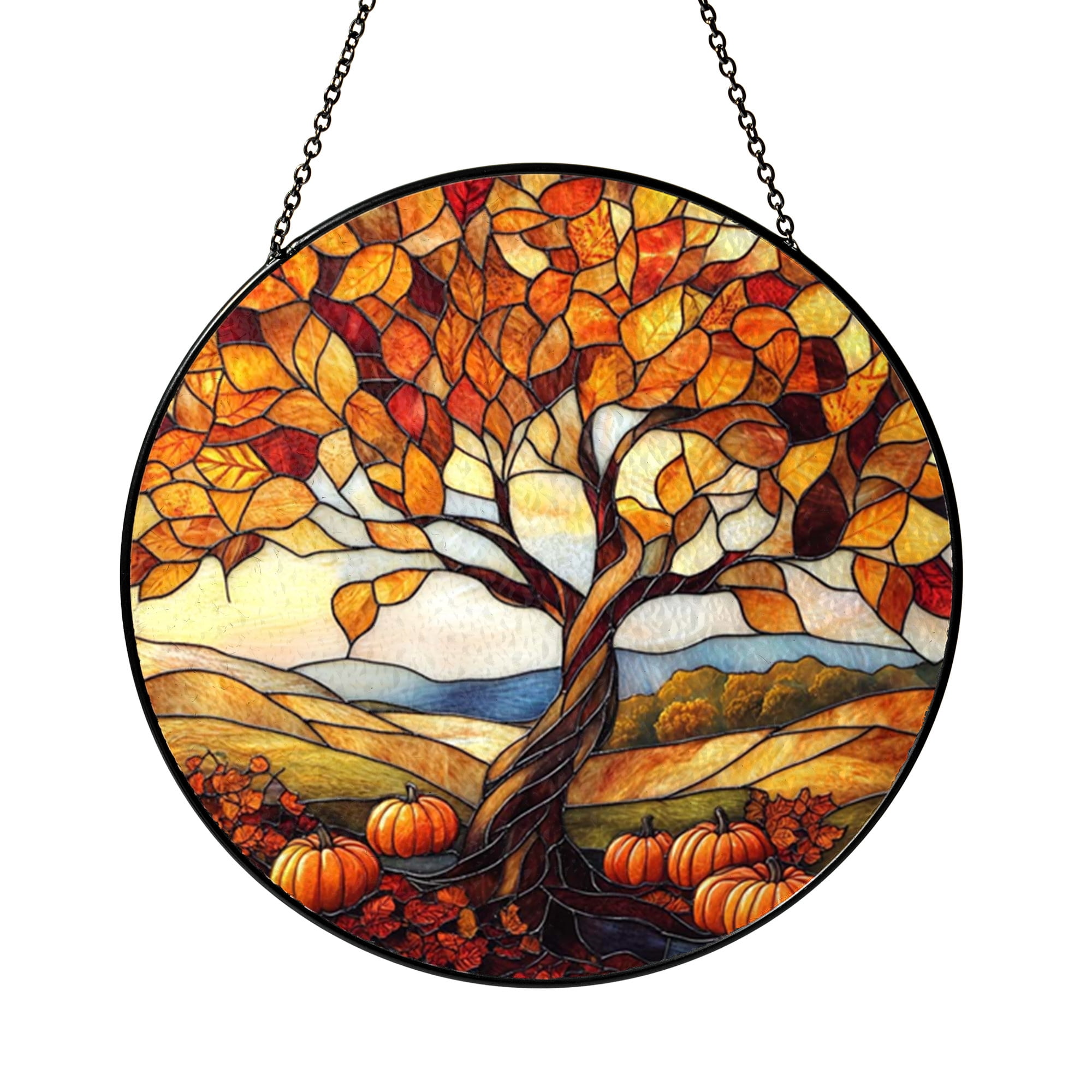 Autumn Landscape Stained Glass Suncatcher – Decorative Window Accent ...