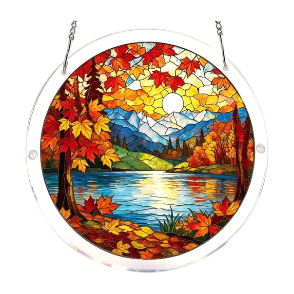 Autumn Landscape Suncatcher Window Hanging, Round Acrylic Puzzles ...