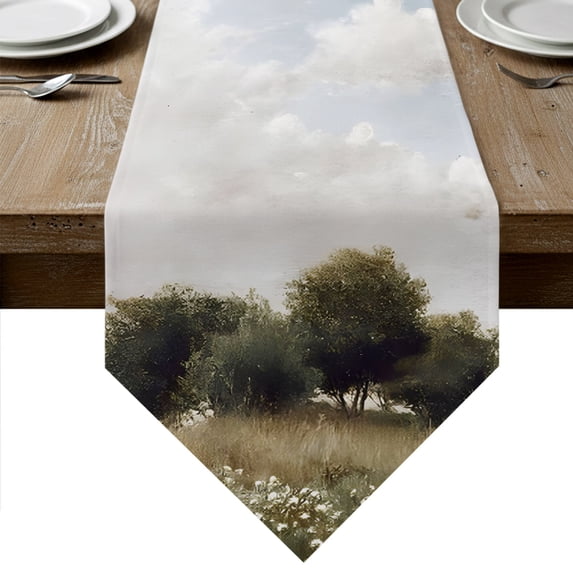 Autumn Landscape Table Runner Linen Burlap Table Runner 60 Inches Long ...