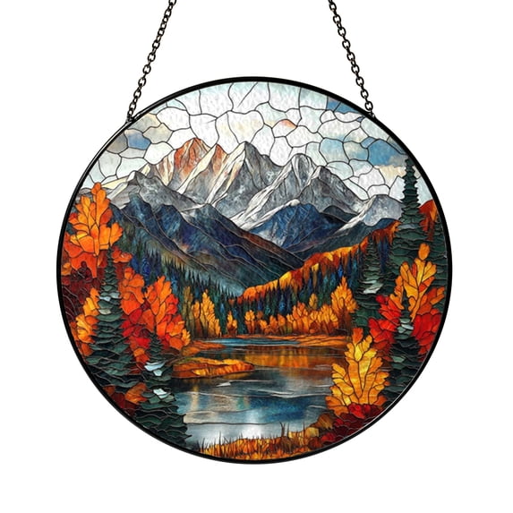 Autumn Landscape Theme Fantasy Stained Glass Window Hanging, Decorative ...