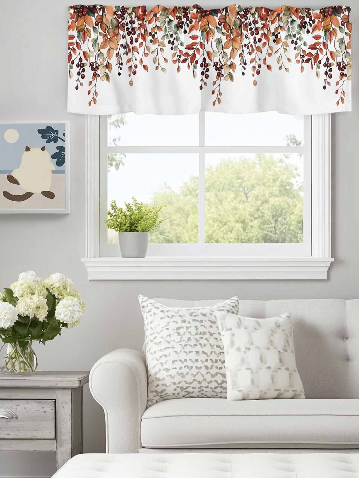 Autumn Lead Berry on White Valances for Windows,Kitchen Valance Rod ...