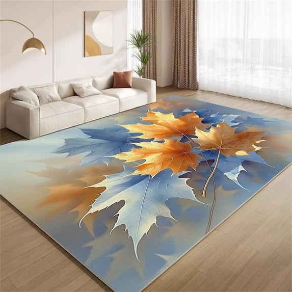 Autumn Leaf Area Rugs, Orange Blue Deciduous Plant Leaves Carpet ...
