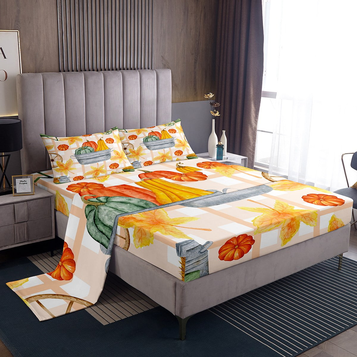 Autumn Leaf Bedding Set Twin 70S Style Thanksgiving Fall Sheet Set Boho ...