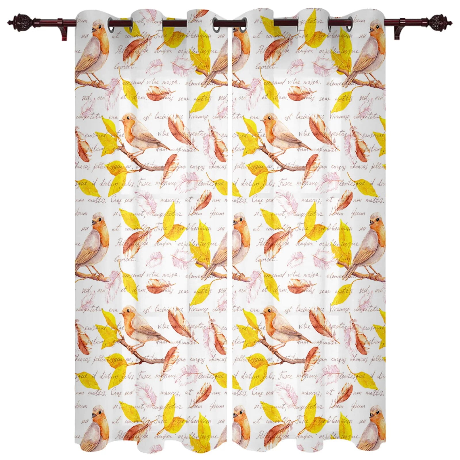 Autumn Leaf Bird Curtains for Bedroom Living Room Window Curtain ...