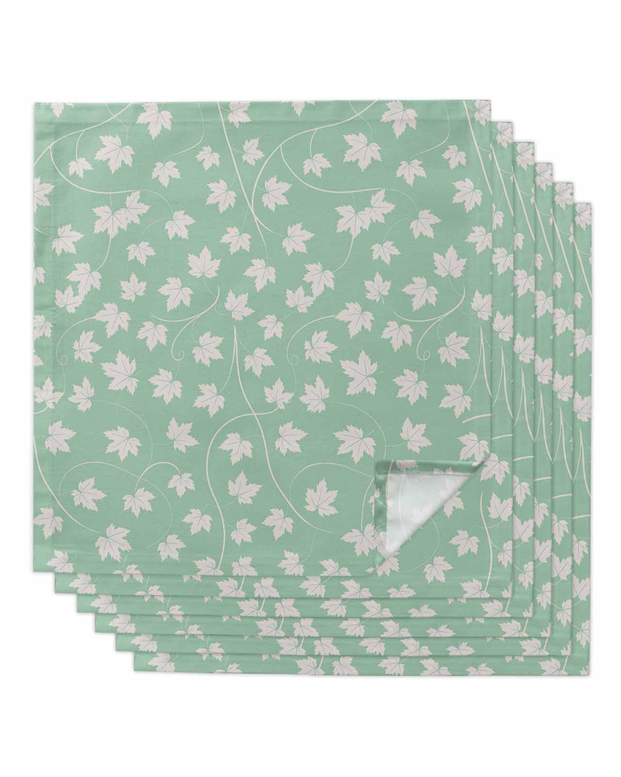 Autumn Leaf Cloth Napkins Set of 6 Reusable Dinner Napkins, Green Maple ...