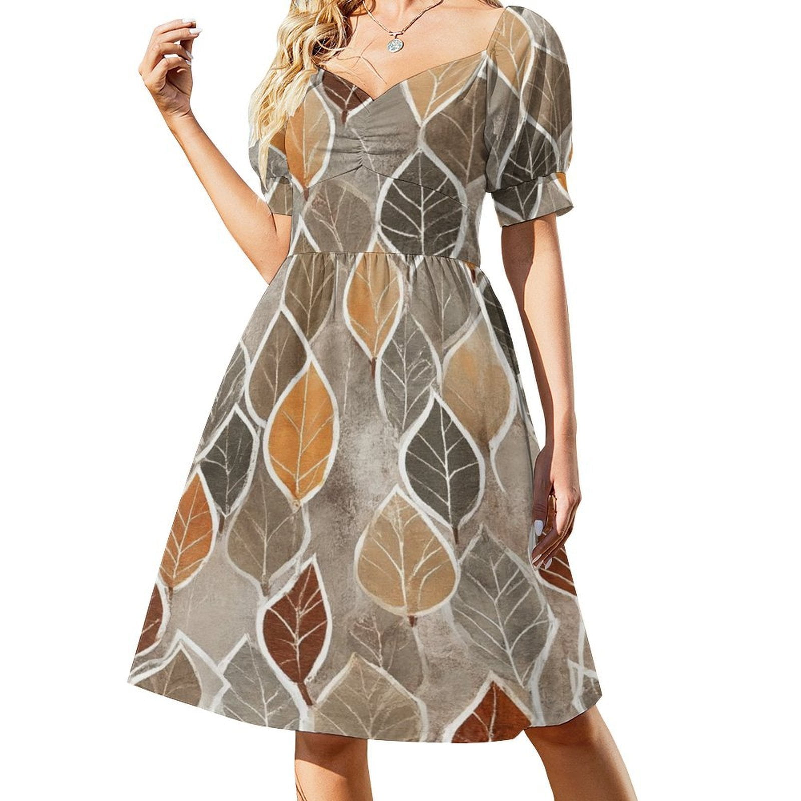 Autumn Leaf Pattern Design Art Short Sleeve Dress Clothes Women's ...