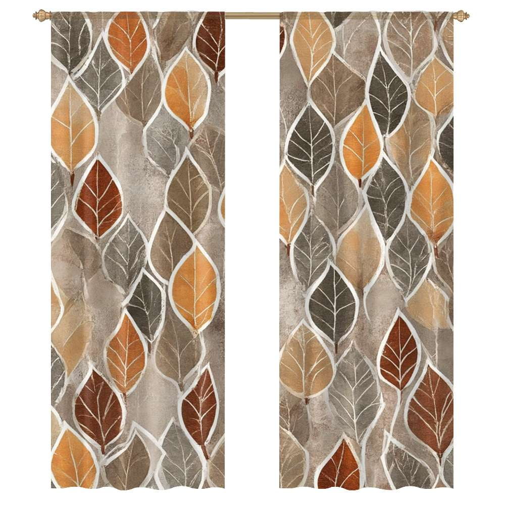 Autumn Leaf Pattern Design Art Tulle Curtains For Living Room Chiffon ...