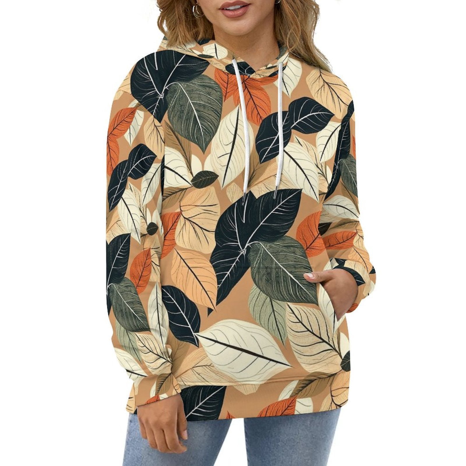 Autumn Leaf Pattern Hoodies Oversized Hoodie Couple Long Sleeve Cute ...