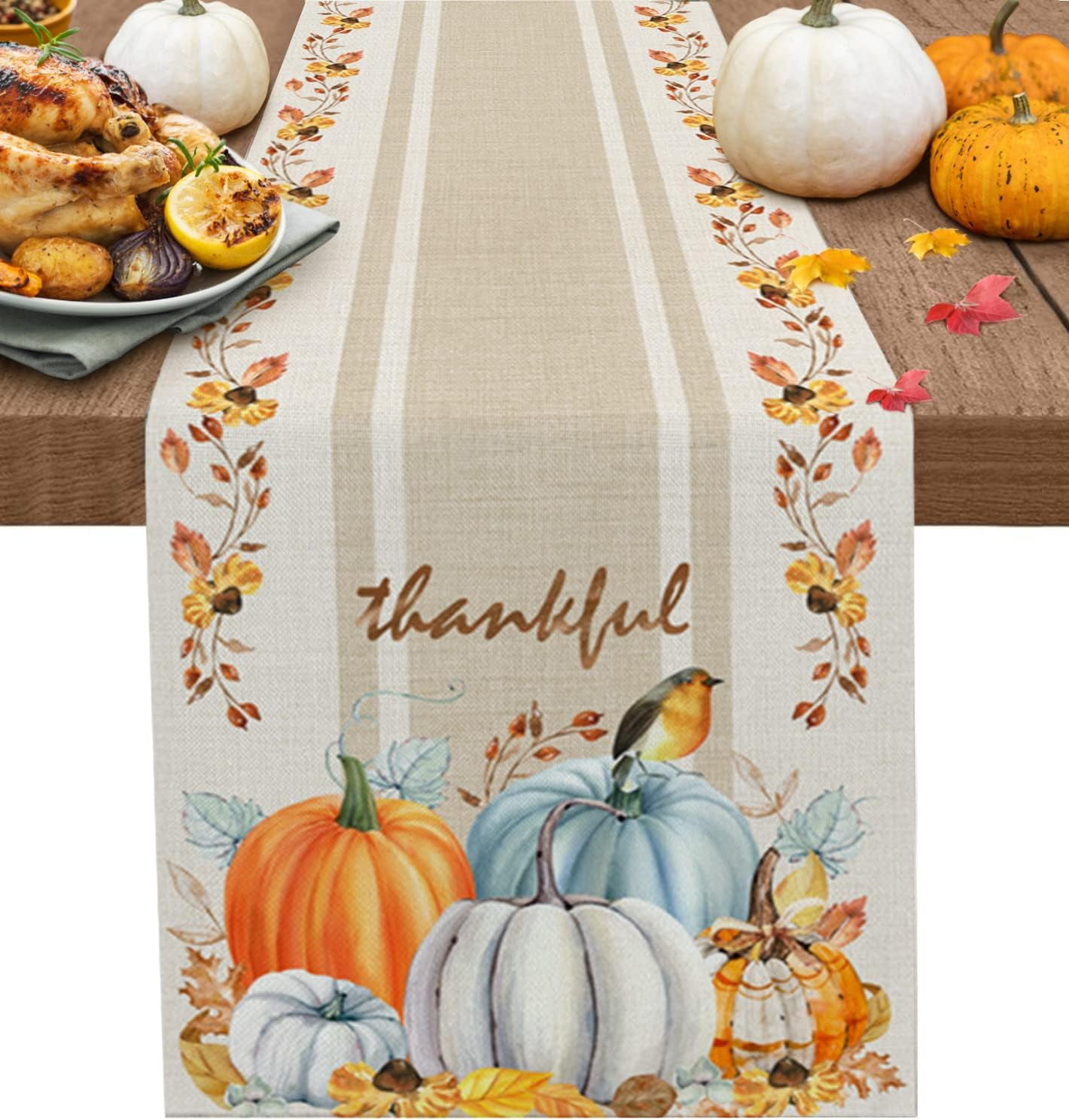 Autumn Leaf Pumpkins Linen Table Runners Dresser Scarf Table r Reusable ...