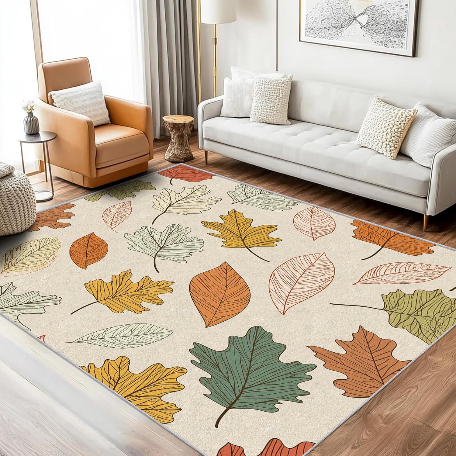 Autumn Leaf Rugs for Living Room, Boho Pattern Design Area Rug, Autumn ...
