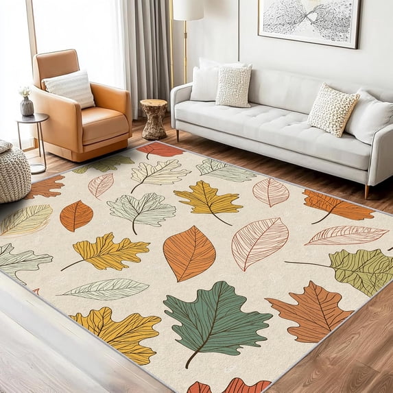 Autumn Leaf Rugs for Living Room, Boho Pattern Design Area Rug, Autumn ...