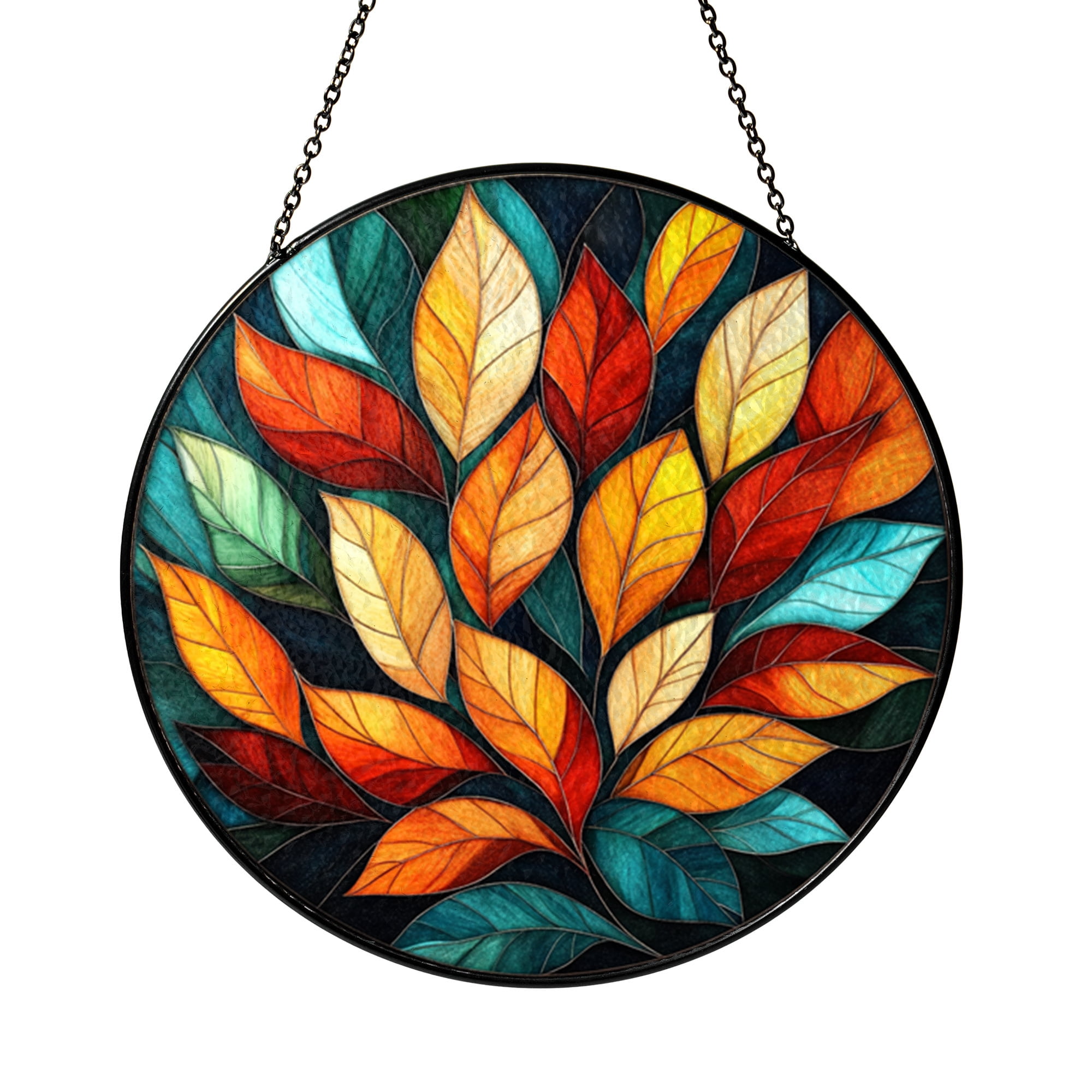 Autumn Leaf Stained Glass Style Window Suncatcher, Colorful Nature ...