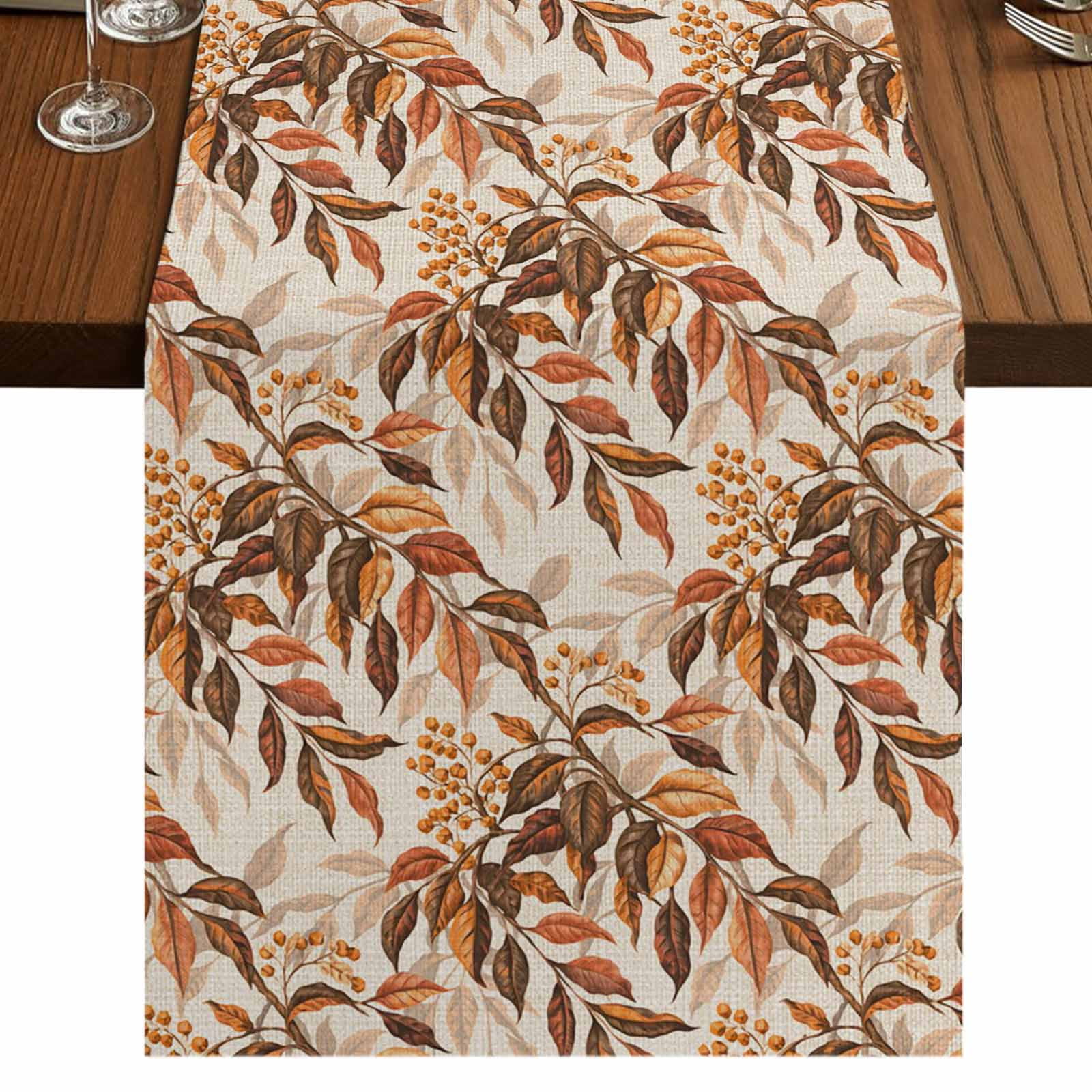 Autumn Leaves 36 Inch Table Runner, Fall Vintage Rustic Botanical ...
