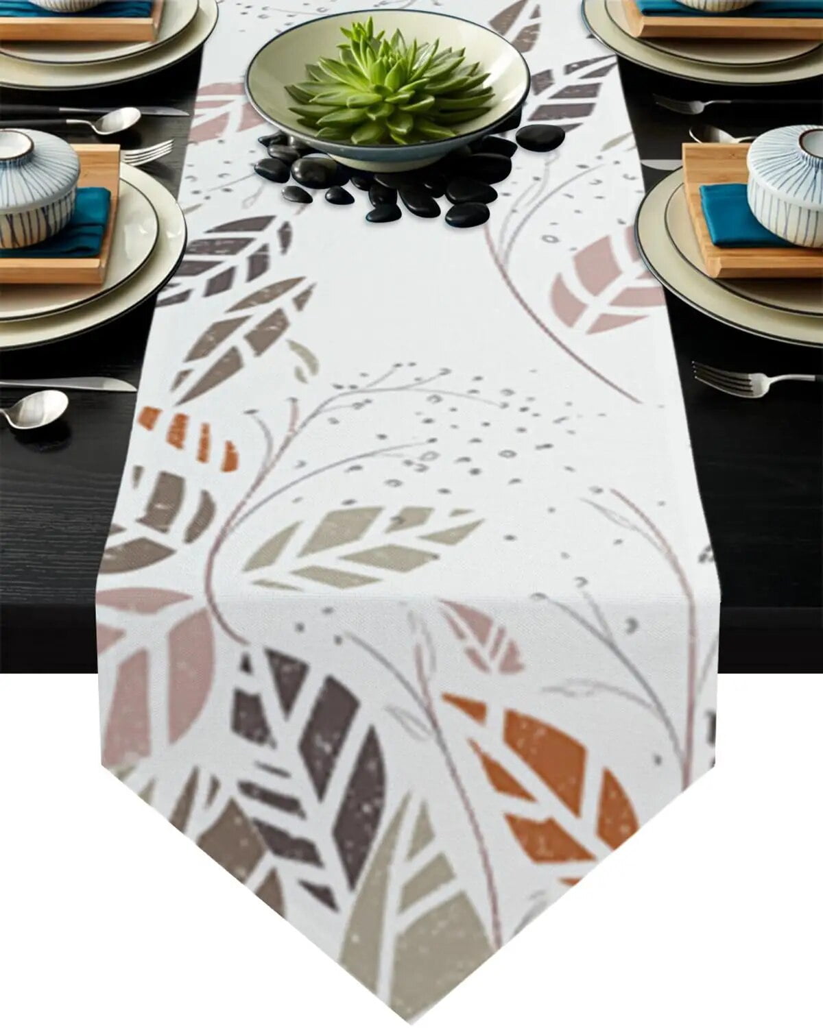 Autumn Leaves Abstract Art Printed Table Runner Christmas Decorations ...