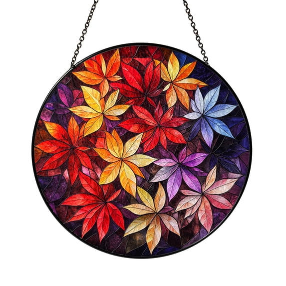 Autumn Leaves Acrylic Stained Glass Suncatcher – Round Window Hanging ...