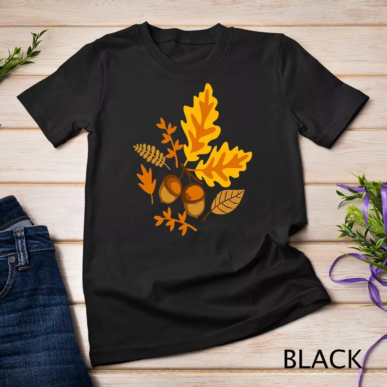Autumn Leaves And Acorns Fall For Women Thanksgiving Cute Unisex T ...