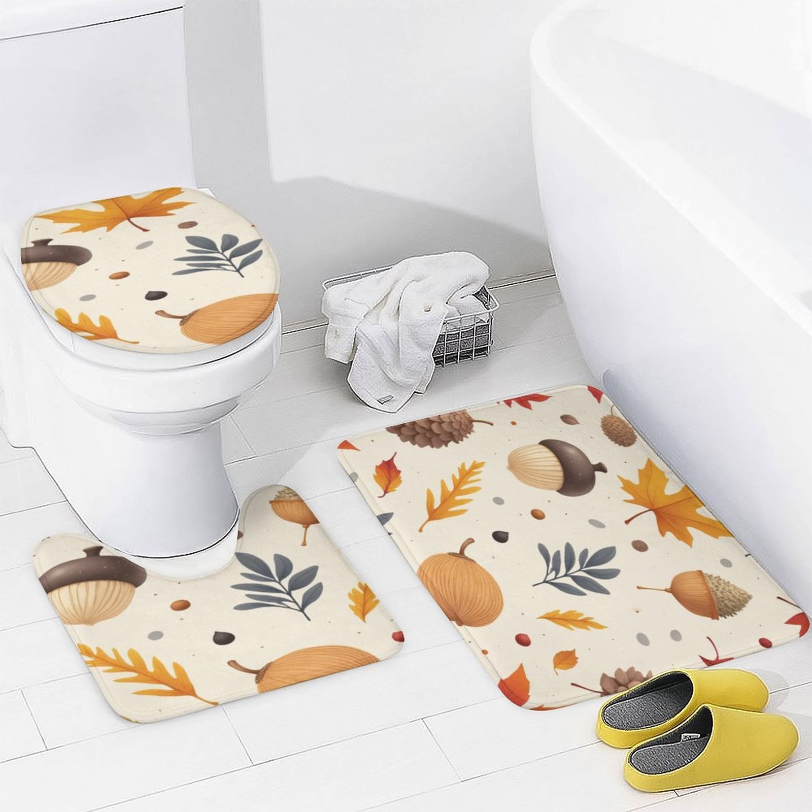 Autumn Leaves And Acorns Pattern Bathroom Mats Sets 3 Piece, Bath Mat ...