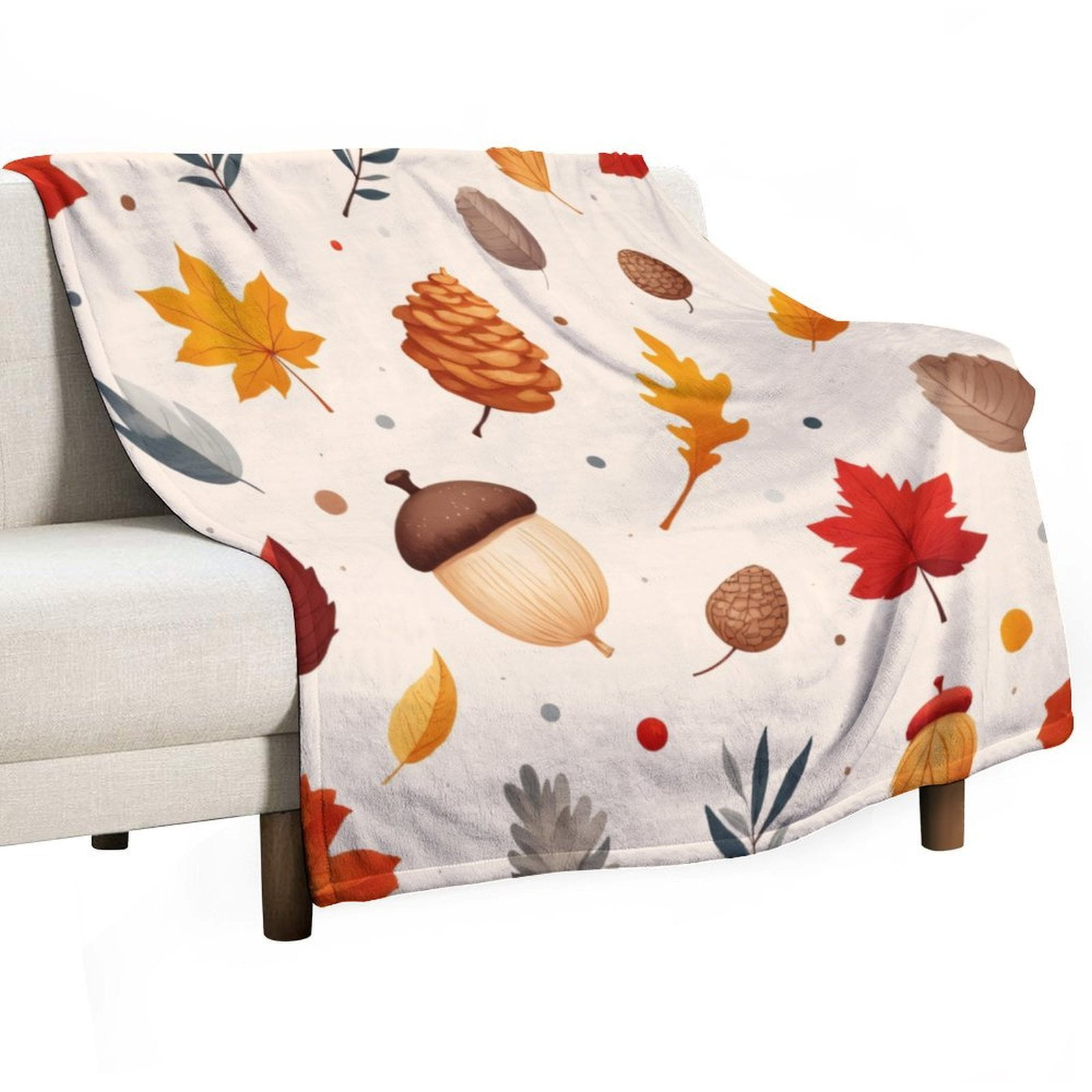 Autumn Leaves And Acorns Pattern Blanket Soft Cozy Flannel Blanket for ...