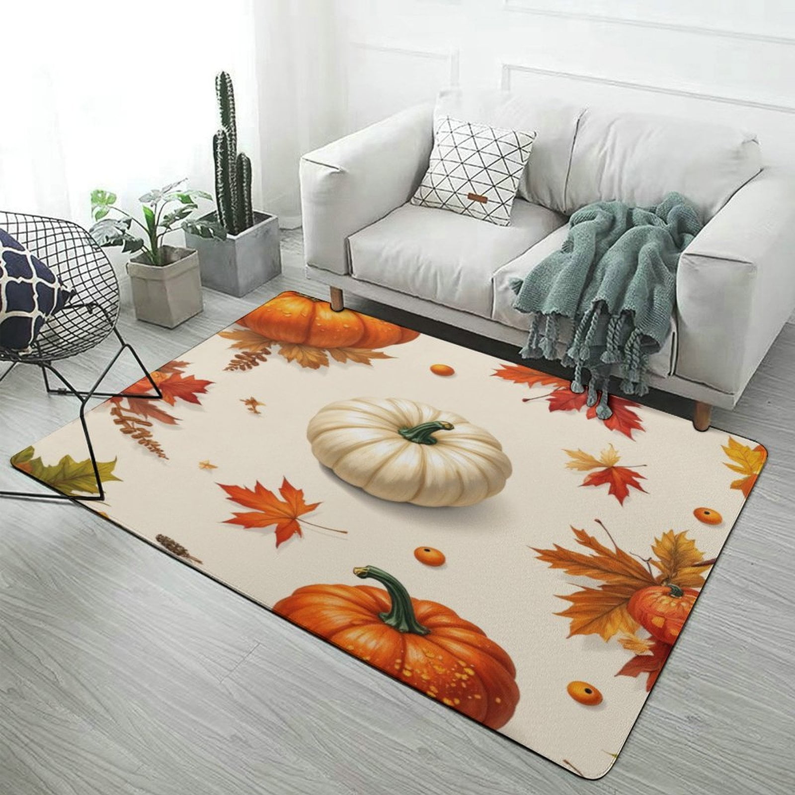 Autumn Leaves And Pumpkins Pattern Carpet Style Living Room Bedroom Rug ...