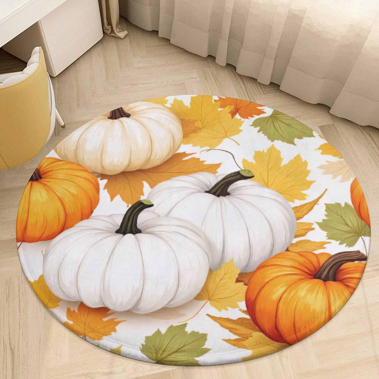 Autumn Leaves And Pumpkins Pattern Round Area Rugs for Bedroom Living ...