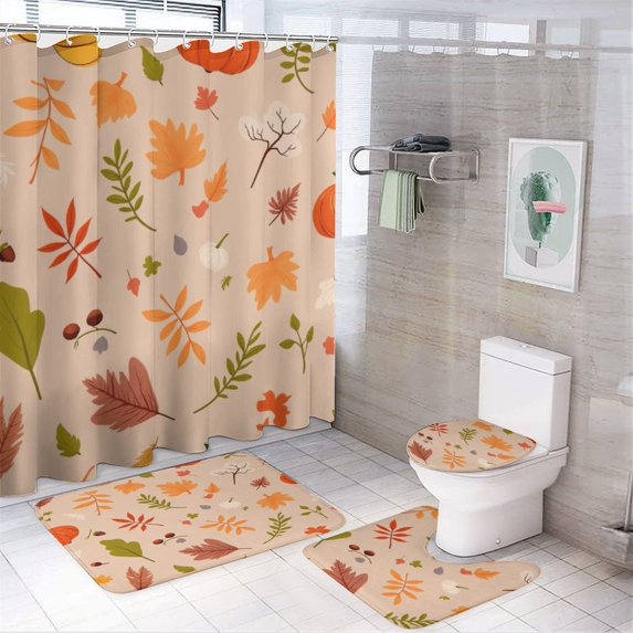 Autumn Leaves And Pumpkins Pattern Shower Curtain Set Modern Bathroom ...