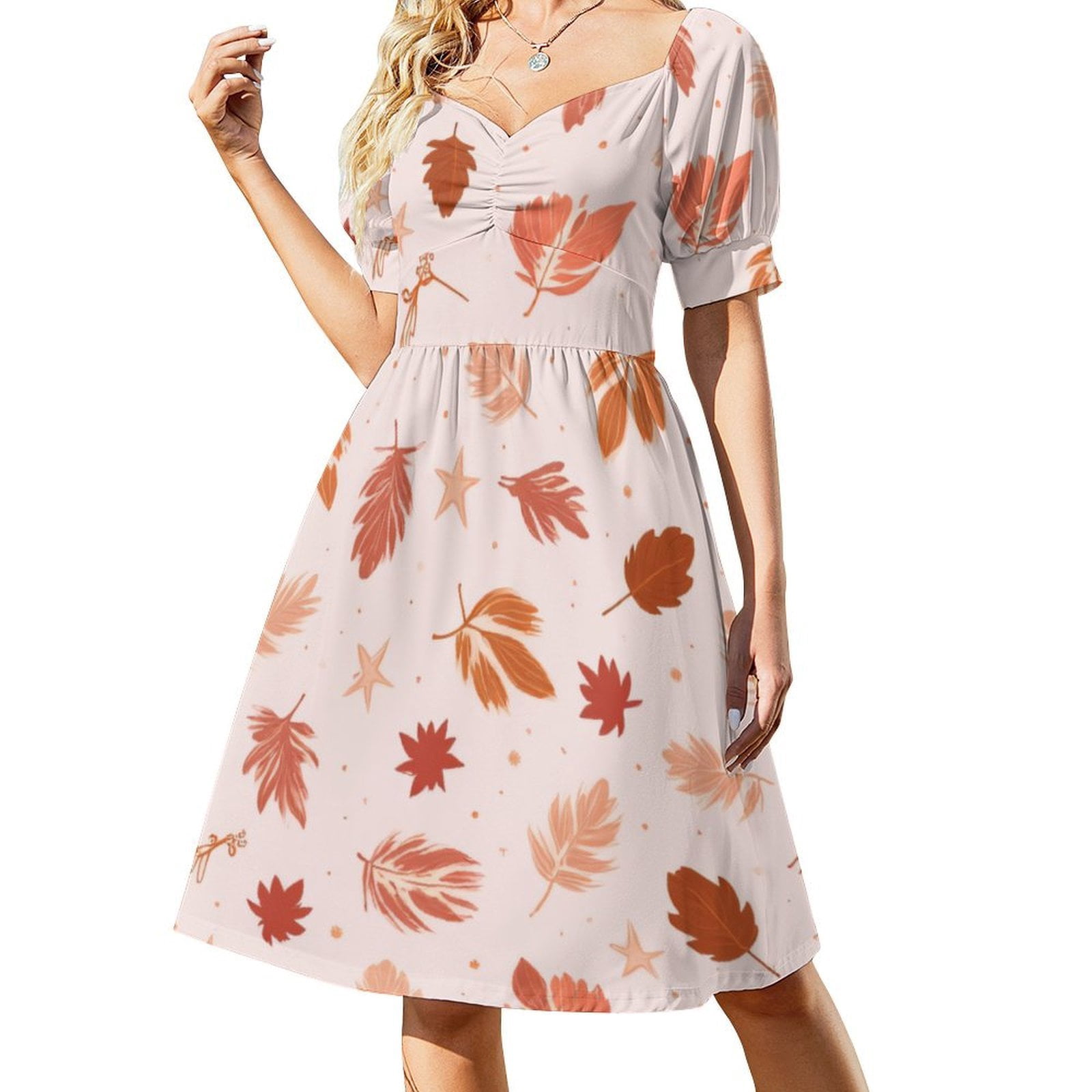 Autumn Leaves And Stars Pattern Summer Women's Dress 2025 Elegant ...