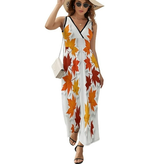 Autumn Leaves Arranged Vertically Dress Summer Street Style Bohemia ...