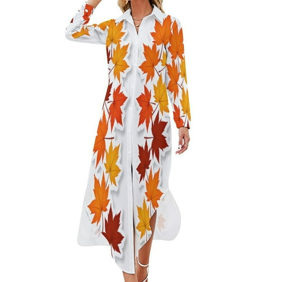 Autumn Leaves Arranged Vertically Shirt Dress Long Sleeve Street ...