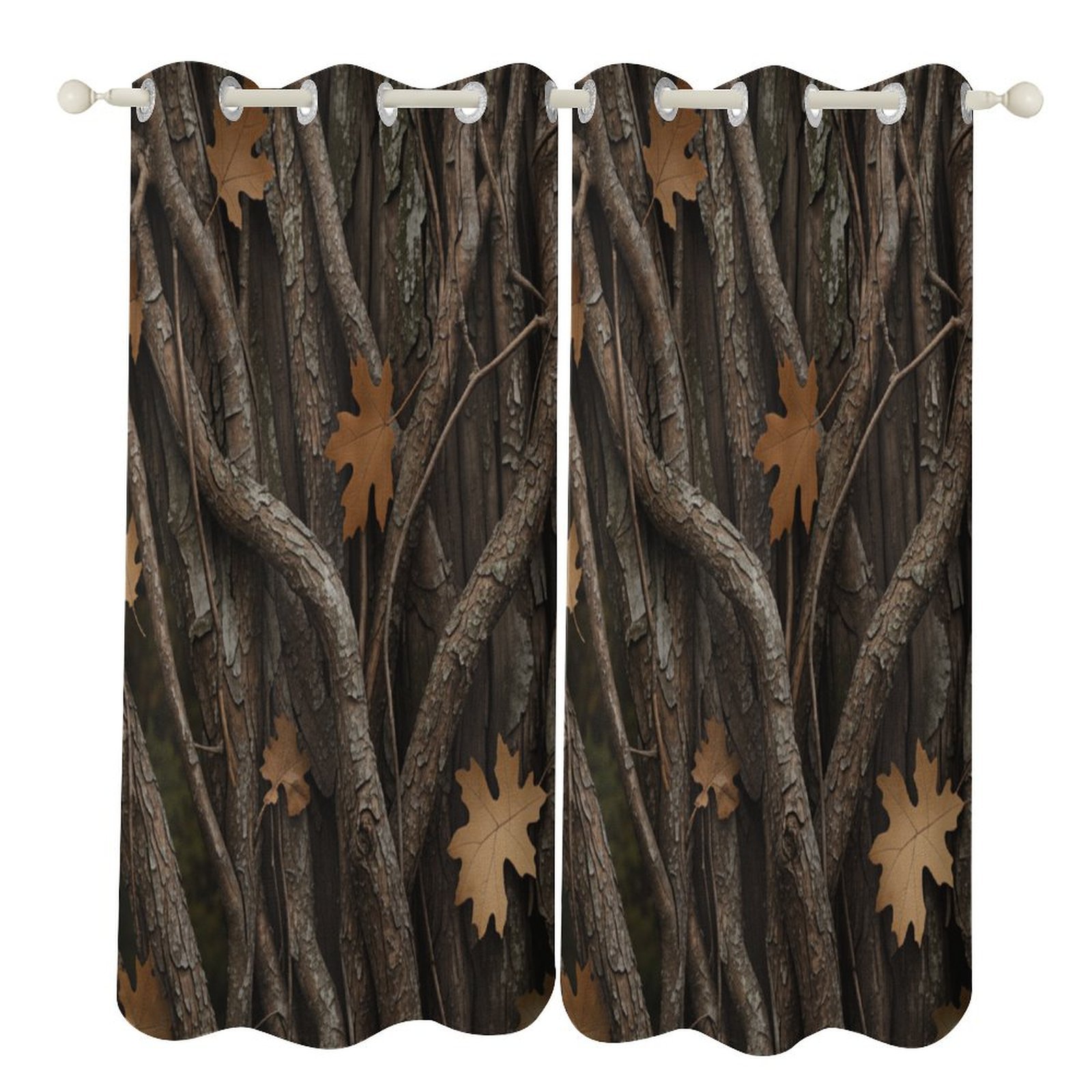 Autumn Leaves Bark Texture-1 2pcs Blackout Curtains For Living Room ...
