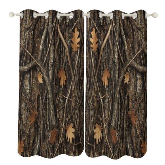 Autumn Leaves Bark Texture Blackout Curtains Window Drapes Room ...