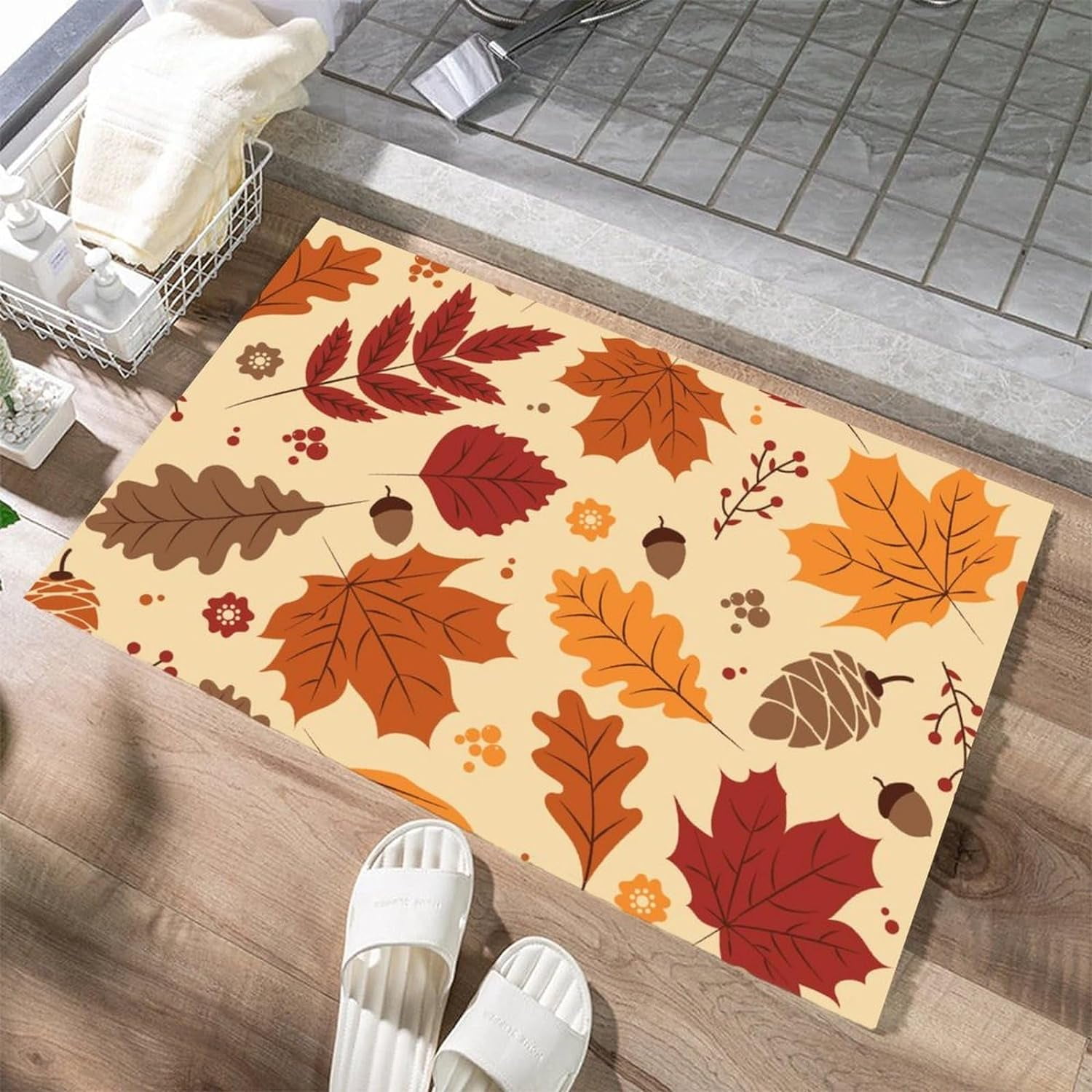 Autumn Leaves Bath Rug Fall Plants Non Slip Bath Mat Thin Bathroom Rugs ...