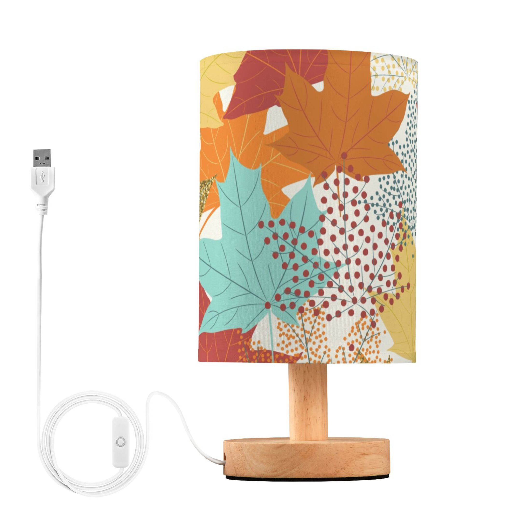 Autumn Leaves Bedside Table Lamp LED Warm Lights with USB Charging Port ...