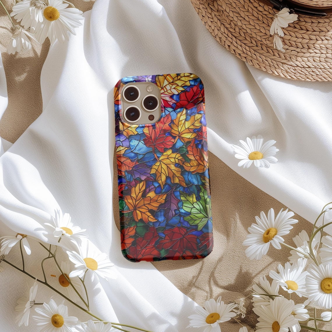 Autumn Leaves Bright Fall Foliage Stained Glass iPhone 11–16 Pro Max ...