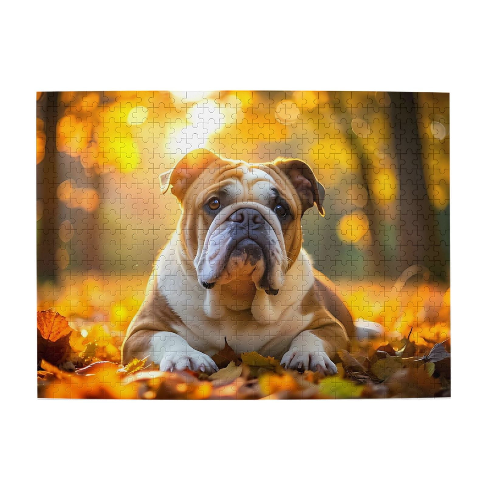 Autumn Leaves Bulldog Light 1000-Piece Wooden Jigsaw Puzzle for Adults ...