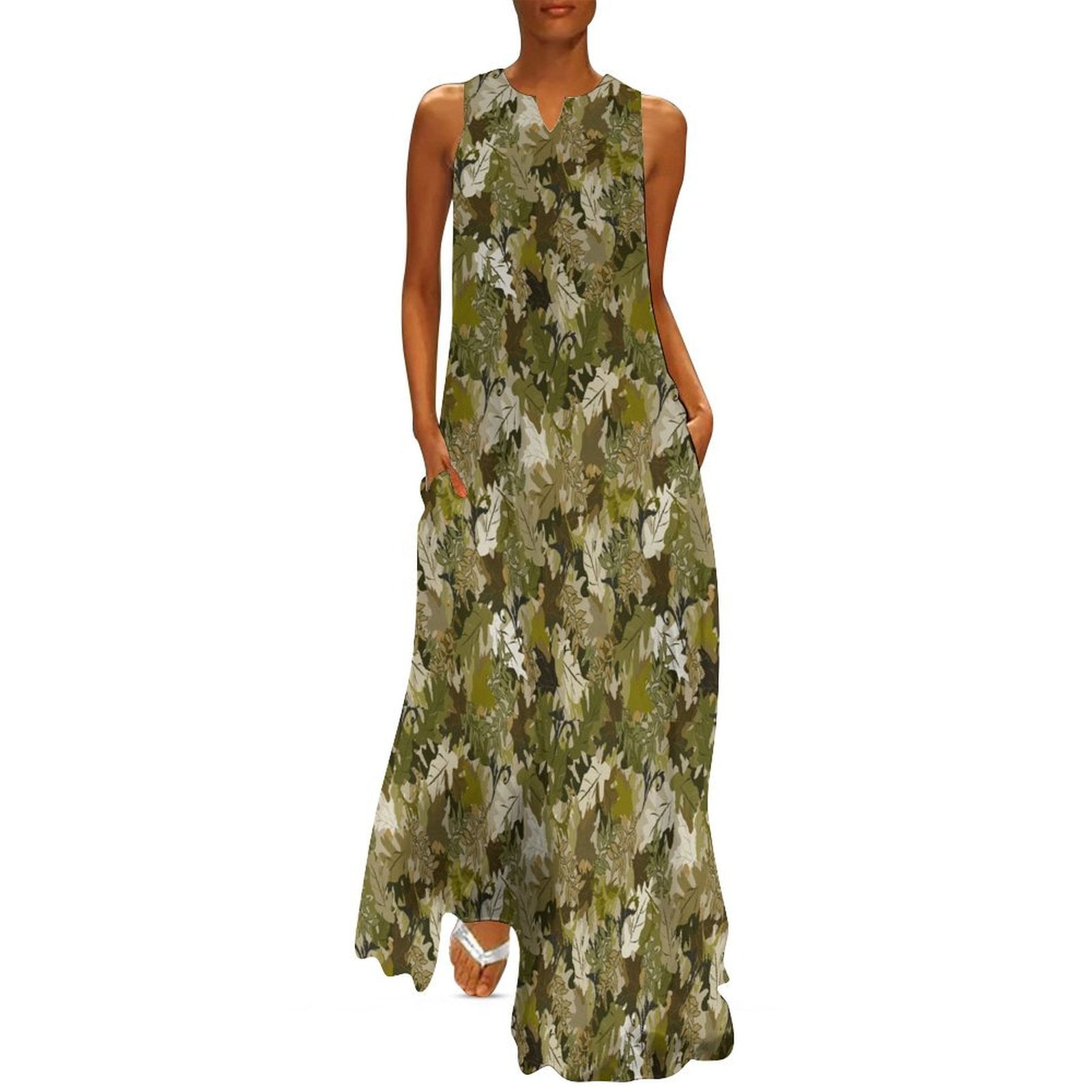 Autumn Leaves Camouflage Long Dress Female Clothing Prom Dress Dress ...